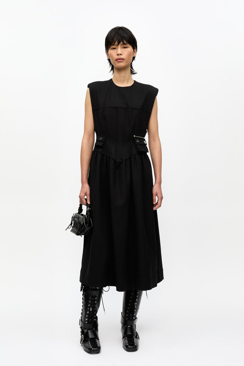 Ganni | Heavy Cotton Tailoring Corset Midi Dress | Black – One of a few